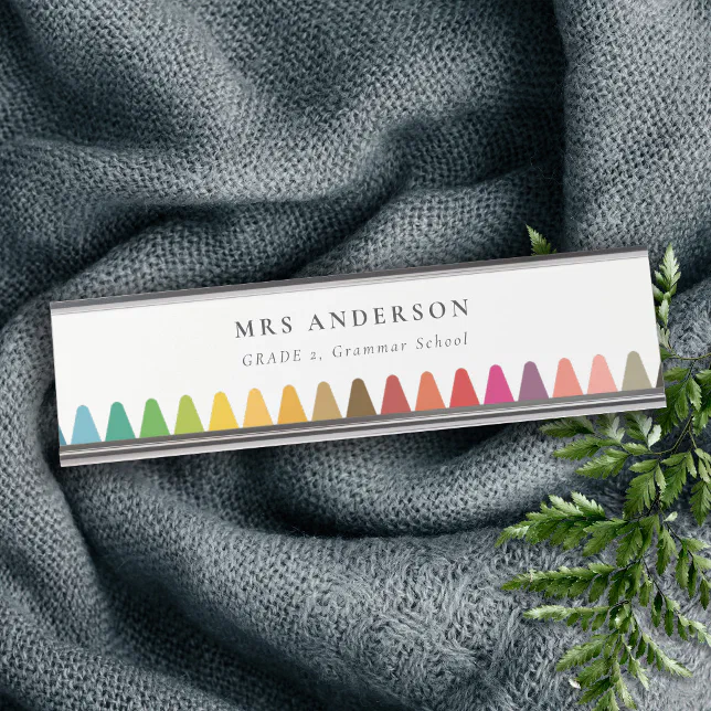 Modern Kids Teacher Colorful Rainbow Crayon Colors Desk Name Plate | Zazzle