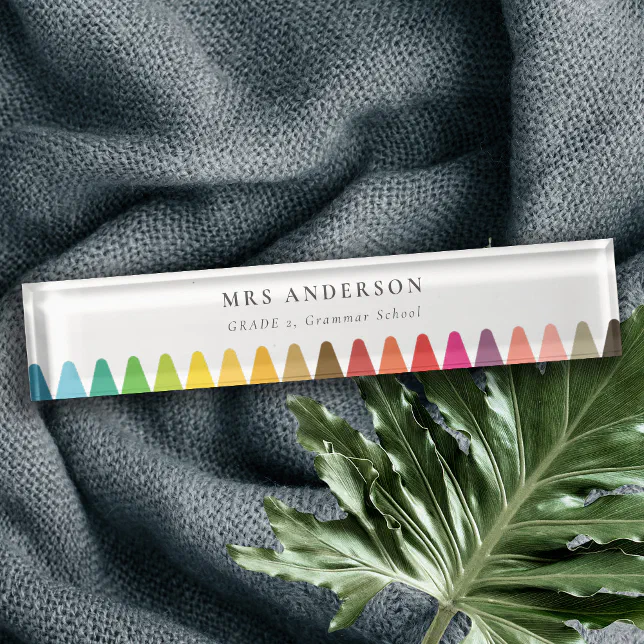 Modern Kids Teacher Colorful Rainbow Crayon Colors Desk Name Plate | Zazzle