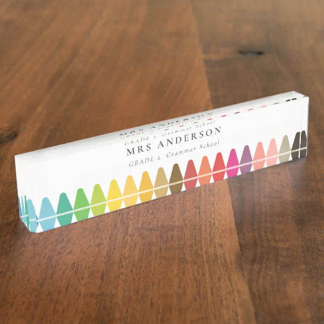 Modern Kids Teacher Colorful Rainbow Crayon Colors Desk Name Plate | Zazzle