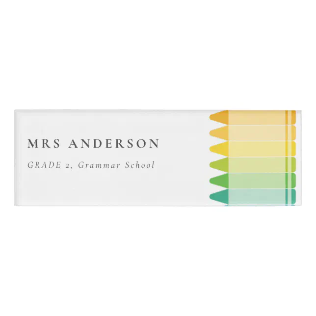 Modern Kids Teacher Colorful Rainbow Crayon Colors Name Tag | Zazzle