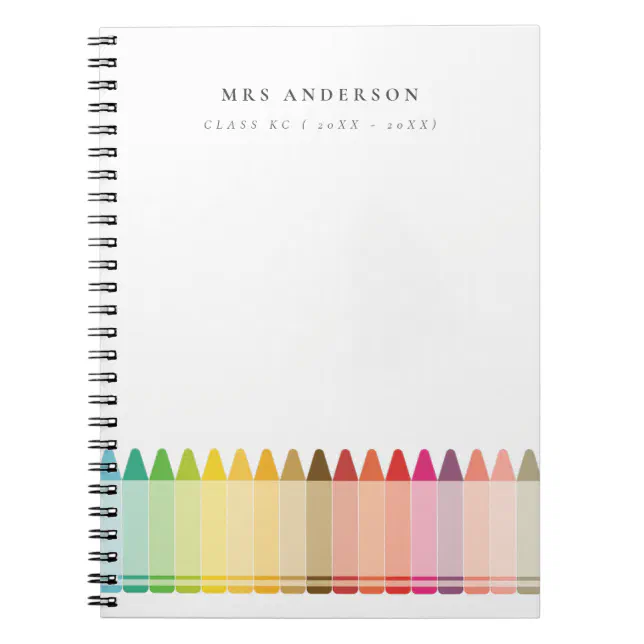 Modern Kids Teacher Colorful Rainbow Crayon Colors Notebook | Zazzle