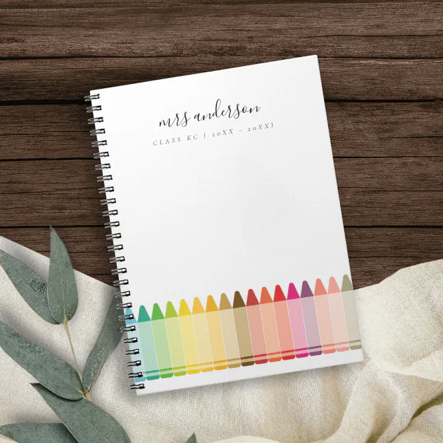 Modern Kids Teacher Colorful Rainbow Crayon Colors Notebook | Zazzle