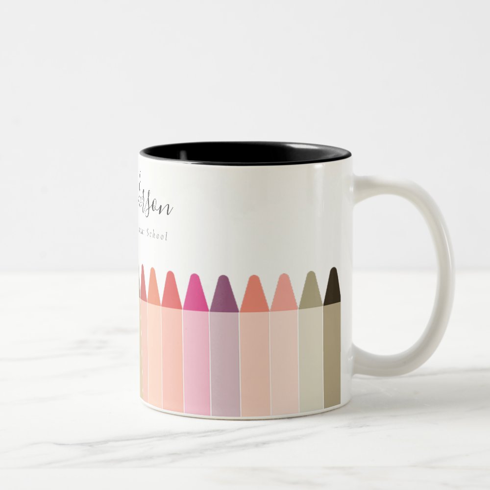 Modern Kids Teacher Colorful Rainbow Crayon Colors Two-Tone Coffee Mug