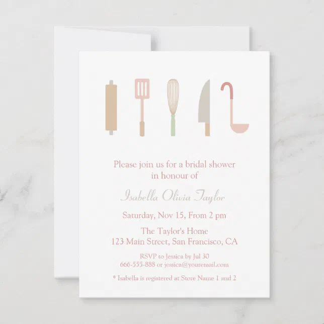 Modern Kitchen Cooking Utensils Bridal Shower Invitation | Zazzle