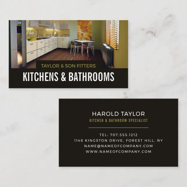 Modern Kitchen Design, Kitchen & Bathroom Fitter Business Card | Zazzle