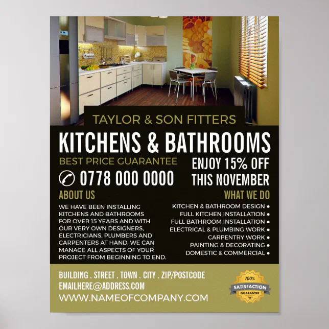Modern Kitchen Design, Kitchen & Bathroom Fitter Poster | Zazzle