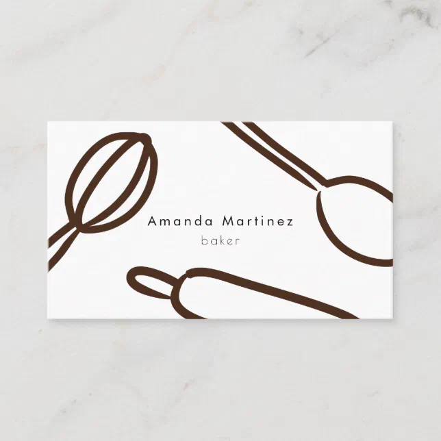 Modern Kitchen Utensils Black & White Baker Business Card | Zazzle
