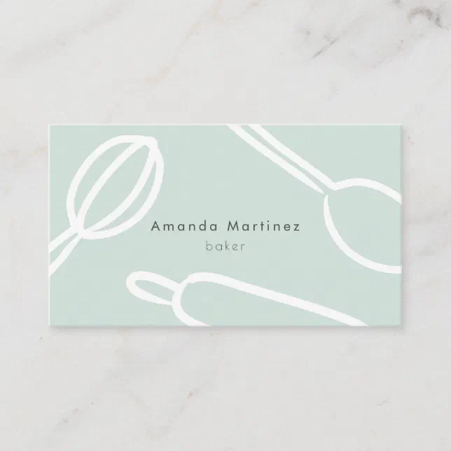 Modern Kitchen Utensils Mint Green Baker Business Card | Zazzle