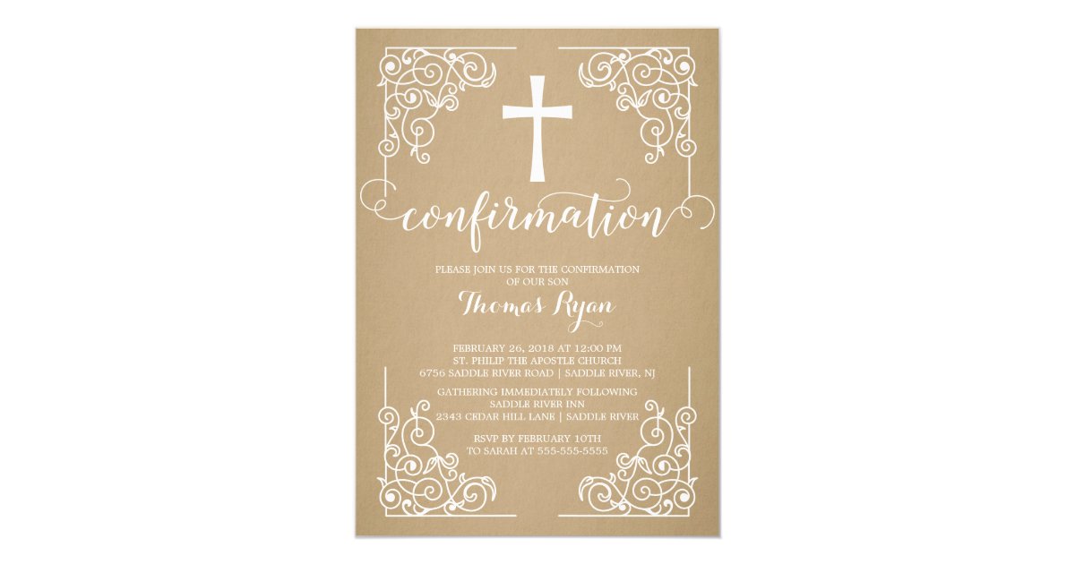Modern Kraft Cross Confirmation Invitation | Zazzle.com