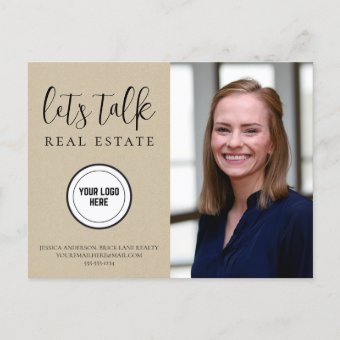 Modern Kraft Paper Real Estate Marketing Add Logo Postcard | Zazzle