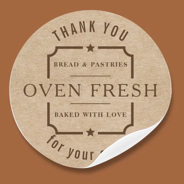 Modern Kraft Rustic Brown Thank You Bakery Classic Round Sticker | Zazzle