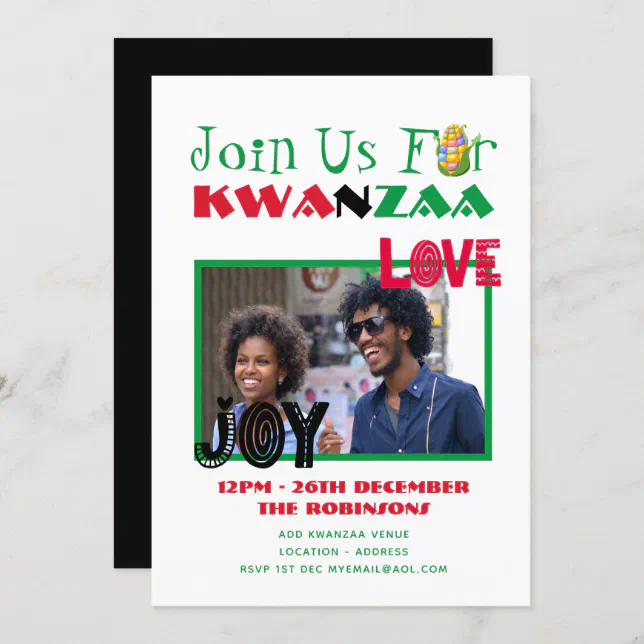 Modern KWANZAA Photo Party Invite 7 Candles | Zazzle