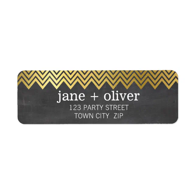 MODERN LABEL chevron pattern gold foil chalkboard | Zazzle
