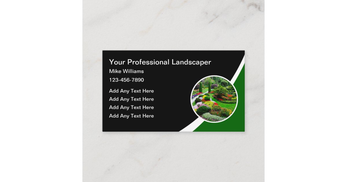 Modern Landscaping Business Cards With Emblem | Zazzle