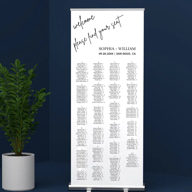 Modern Large Alphabetical Seating chart Retractable Banner | Zazzle