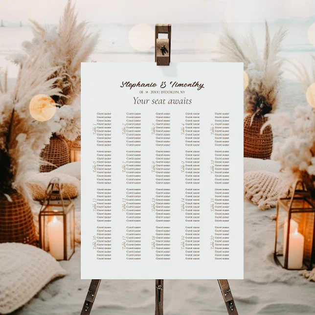 Modern Large Wedding Guest Seating Chart Foam Board | Zazzle