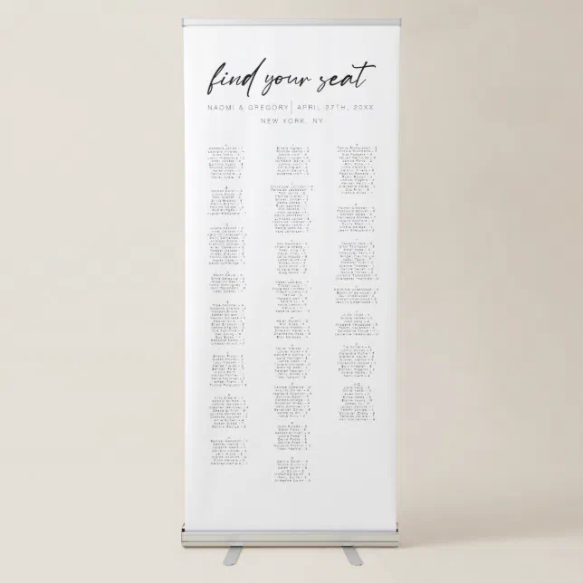 Modern Large Wedding Seating Chart Alphabetical Retractable Banner | Zazzle