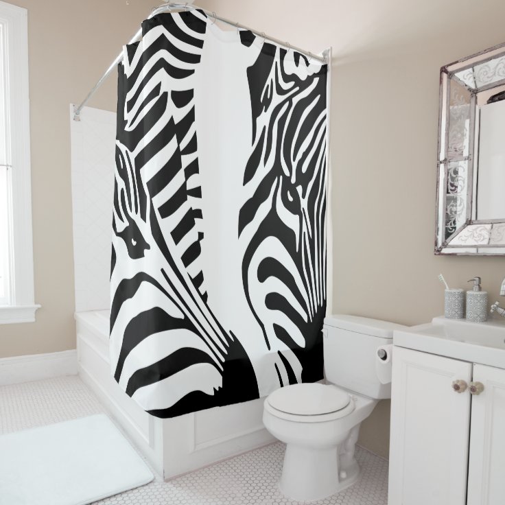 Modern Large Zebra Faces Shower Curtain | Zazzle