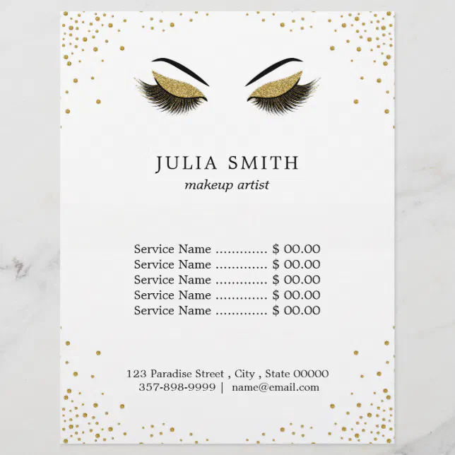 Modern Lashes with Gold Glitter Makeup Artist Flyer | Zazzle