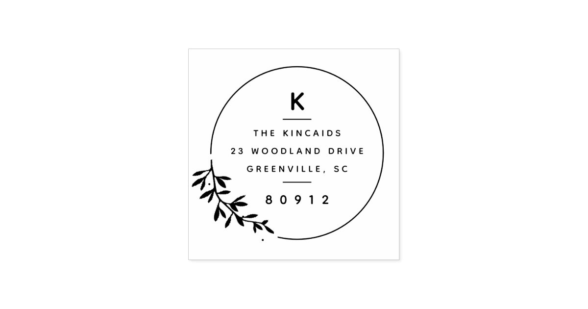 Modern laurel branch monogram return address rubber stamp | Zazzle