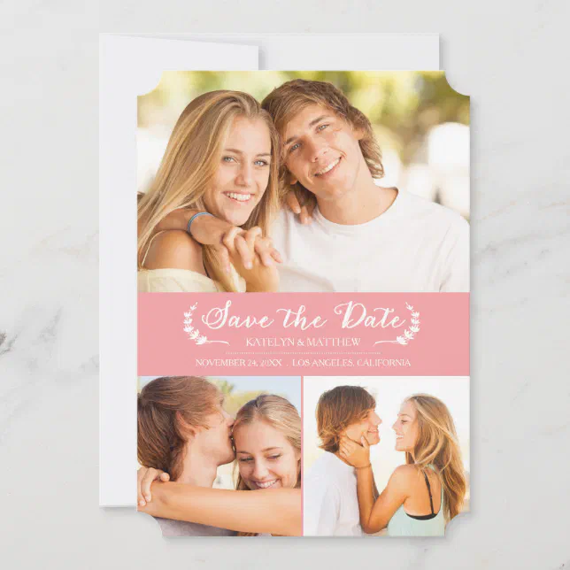 Modern Laurel Save the Date Photo Card / Pink | Zazzle