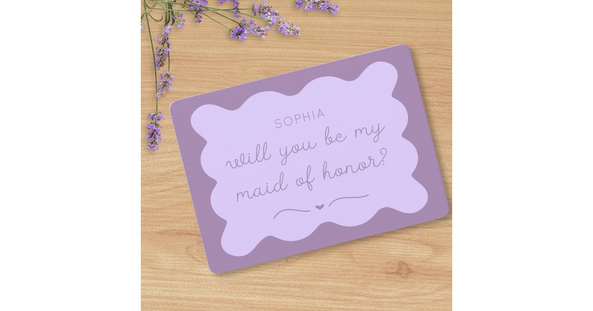 Modern Lavender Maid of Honor Custom Name Proposal Note Card | Zazzle
