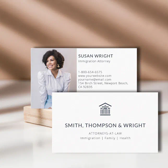 Modern Law Office Legal Lawyer Photo Navy White Business Card | Zazzle