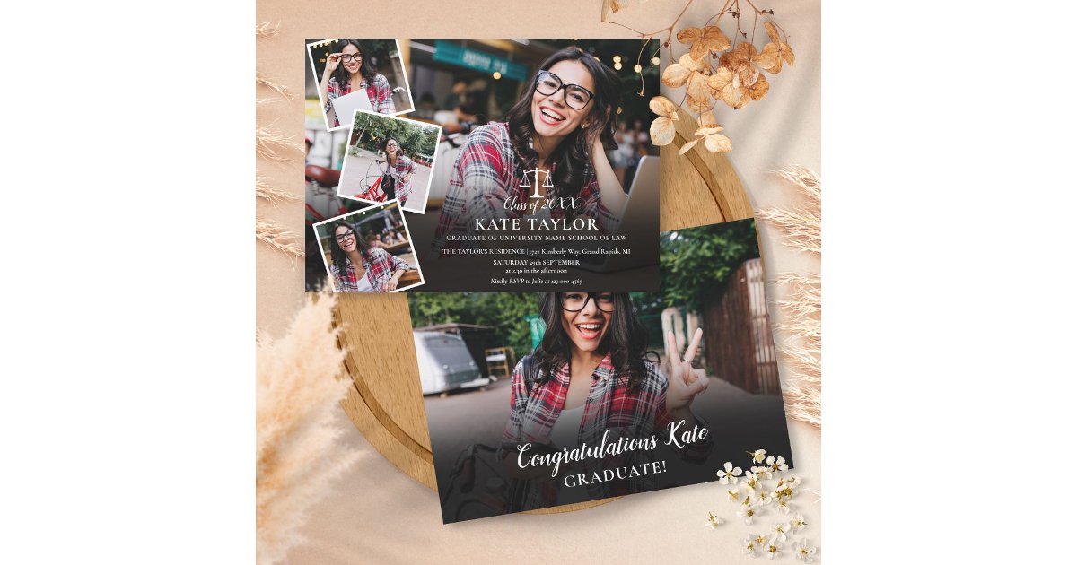 Modern Law School Photo Collage Graduation Invitation | Zazzle