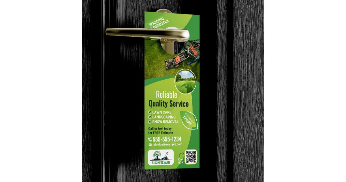 Modern Lawn Care Landscaping Gardening Services Door Hanger | Zazzle