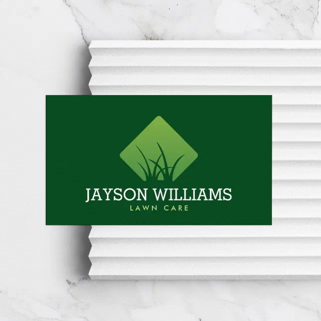 Modern Lawn Care/Landscaping Grass Logo Green Business Card | Zazzle
