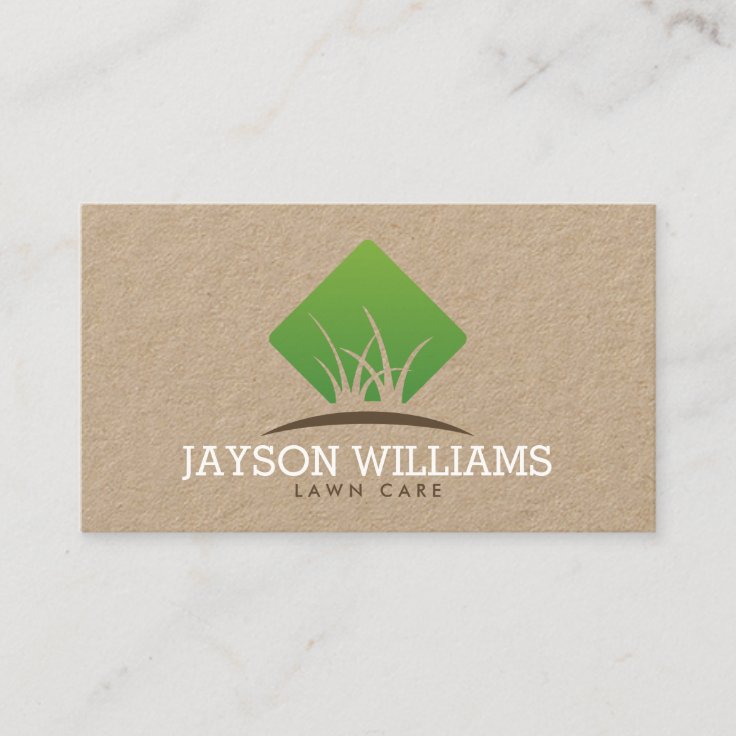 Modern Lawn Care/Landscaping Grass Logo Kraft Business Card | Zazzle