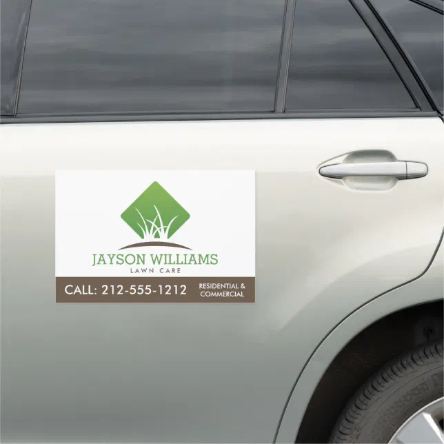 Modern Lawn Care/Landscaping Grass Logo White Car Magnet | Zazzle