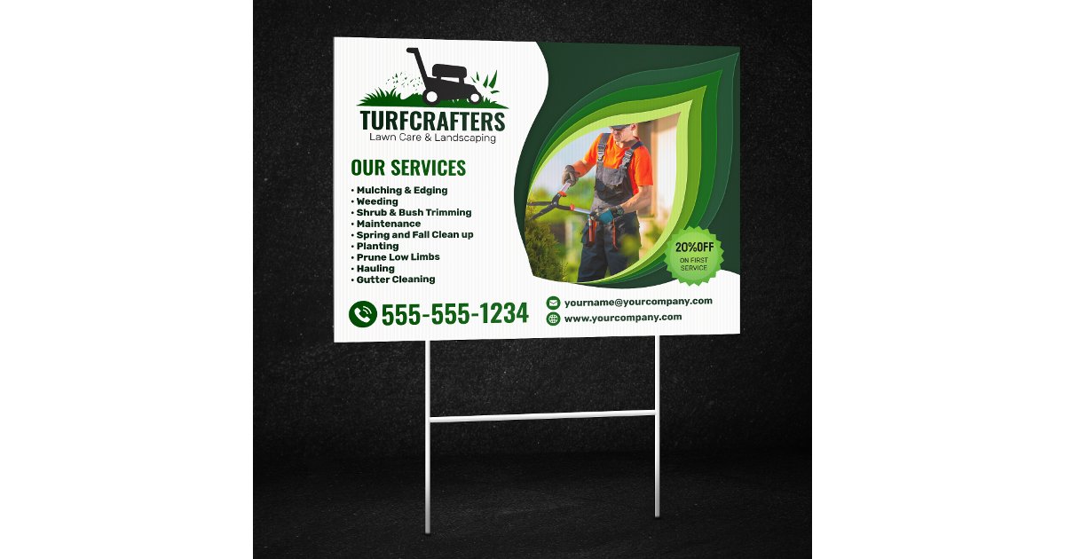 Modern Lawn Care Landscaping Mowing Service Sign | Zazzle