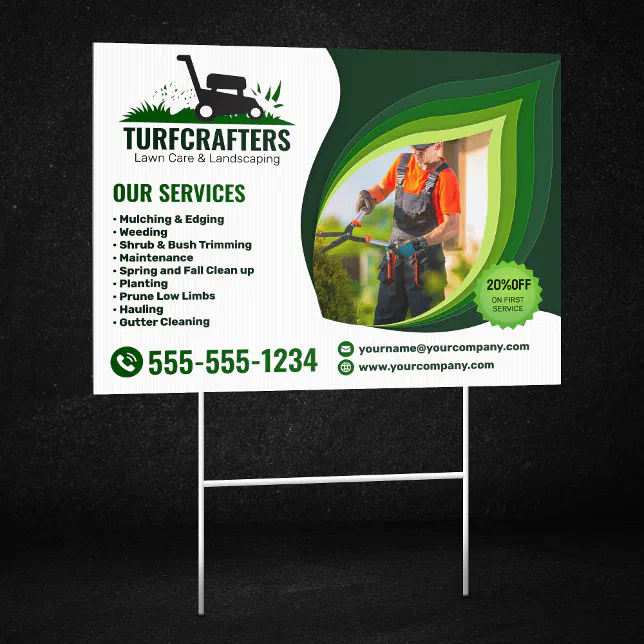 Modern Lawn Care Landscaping Mowing Service Sign | Zazzle