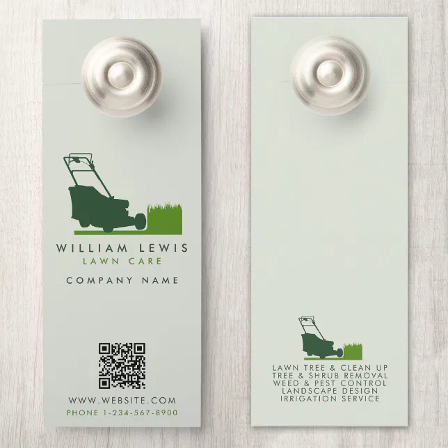 Modern Lawnmower Lawn Care Simple QR Code Door Hanger | Zazzle