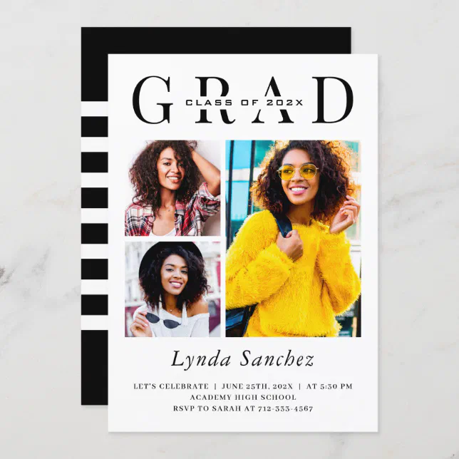 Modern Layout Typography 3 Photo Graduation Invitation | Zazzle
