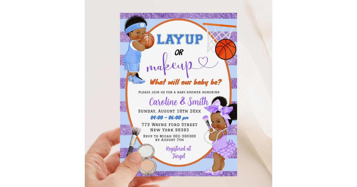 Modern Layup or Makeup Gender Reveal Invitation | Zazzle