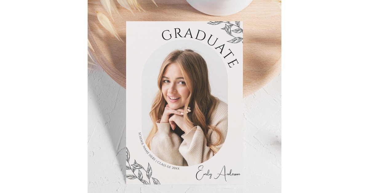 Modern Leaf Taupe 2 Photo Graduation Party Invitation | Zazzle