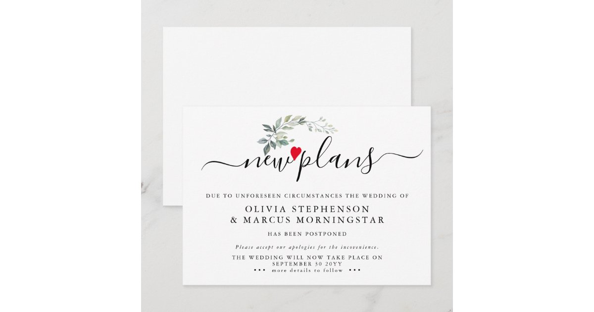 Modern Leafy Postponed Event New Plans Invitation | Zazzle