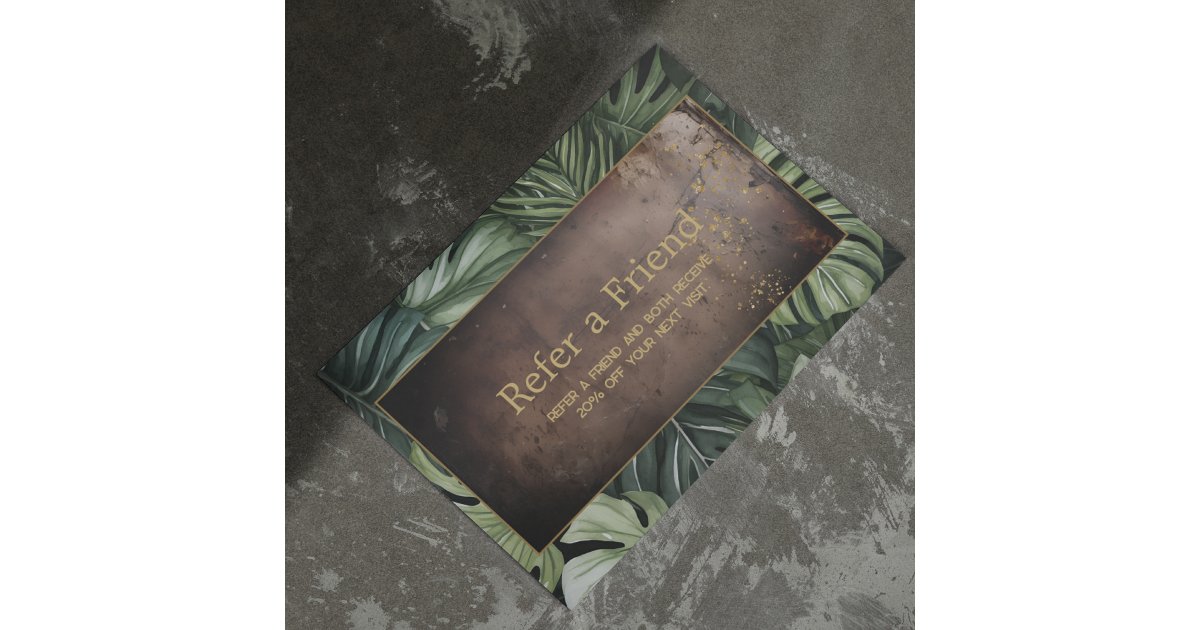 Modern Leather Greenery Stylish QR Referral Card | Zazzle