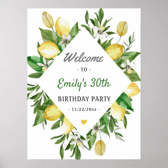 Modern Lemon Citrus Birthday Party Welcome Sign | Zazzle
