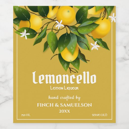 Modern Lemon Citrus Fruit Limoncello Wine Label | Zazzle