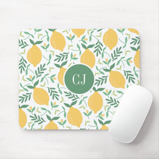 Modern Lemon Citrus Summer Yellow Green Monogram Mouse Pad | Zazzle.com