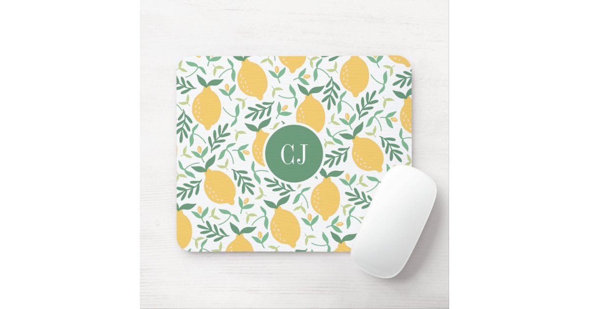 Modern Lemon Citrus Summer Yellow Green Monogram Mouse Pad | Zazzle