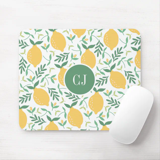Modern Lemon Citrus Summer Yellow Green Monogram Mouse Pad | Zazzle
