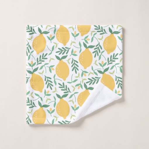 Modern Lemon Citrus Yellow Green Leaves Monogram Bath Towel Set | Zazzle