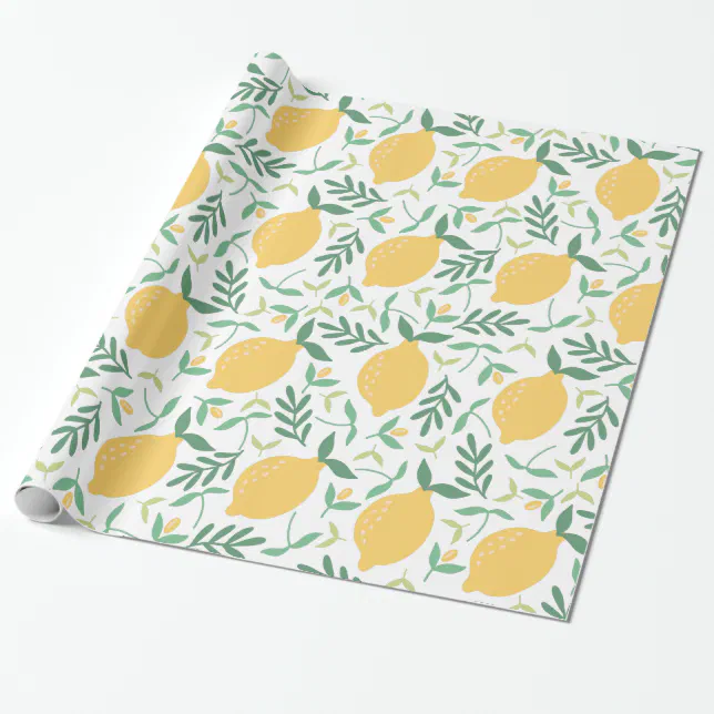 Modern Lemon Citrus Yellow Summer Greenery Pattern Wrapping Paper | Zazzle