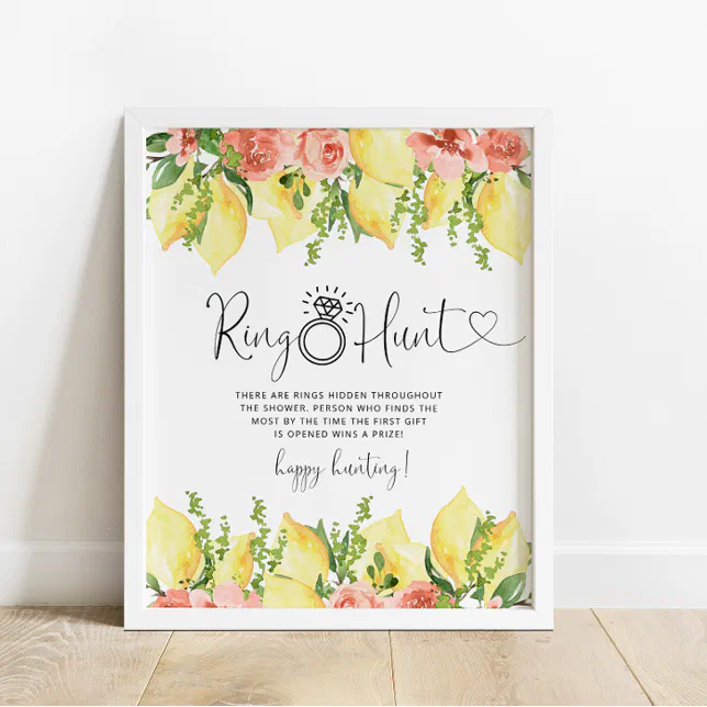 Modern Lemon Floral Ring Hunt Bridal Shower Game Poster | Zazzle