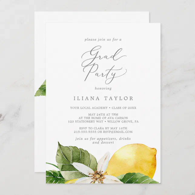 Modern Lemon Garden Grad Party Invitation | Zazzle