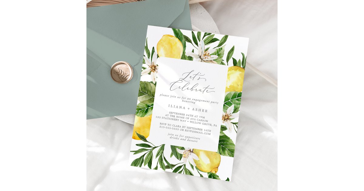 Modern Lemon Garden Let's Celebrate Invitation | Zazzle